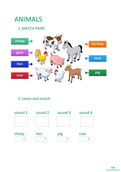 Farm animals. Interactive worksheet | TopWorksheets