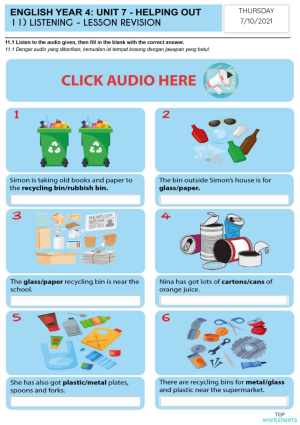 ENG YEAR 4: UNIT 7 - HELPING OUT - LISTENING EXCERCISE (LESSON REVISION ...