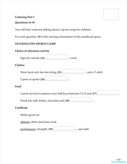 B1 Listening Practice Test 12 Part 3 Interactive Worksheet