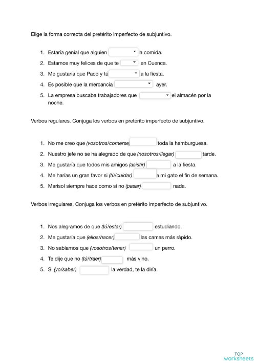 imperfecto de subjuntivo. Ficha interactiva | TopWorksheets