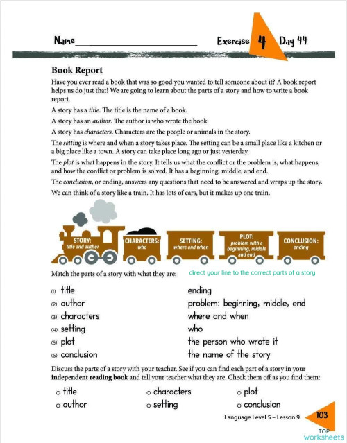 Lesson 9: Book Report Pg 103 Ex 4. Interactive worksheet | TopWorksheets