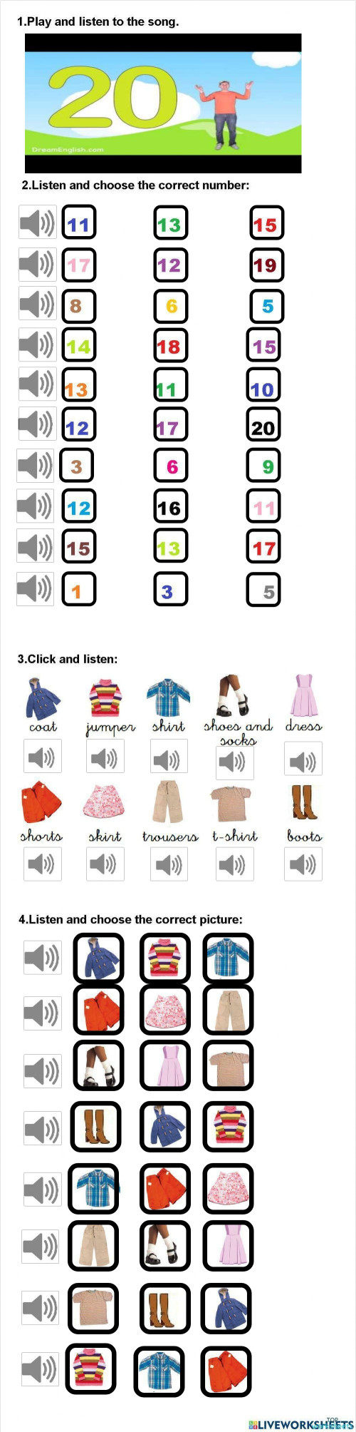 EN2_U2_Numbers_clothes. Interactive worksheet | TopWorksheets