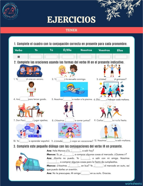 Ejercicios presente de indicativo. Ficha interactiva | TopWorksheets