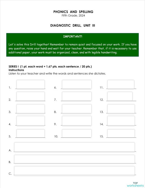Phonics Diagnostic Drill-Fifth Grade-Unit III. Interactive worksheet ...