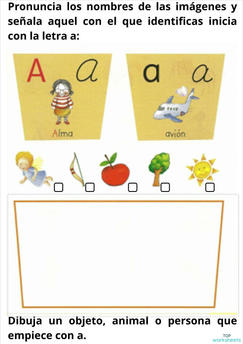 Español. vocal a. Ficha interactiva | TopWorksheets