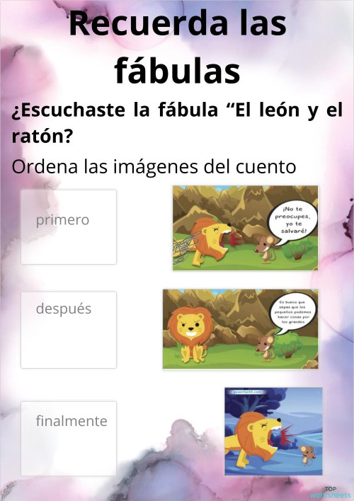 RECUERDA LA FÁBULA 1 español. Ficha interactiva | TopWorksheets