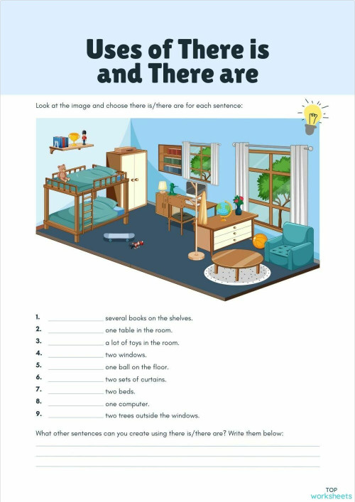 Uses of There is and There are Worksheet in Blue Simple Style ...