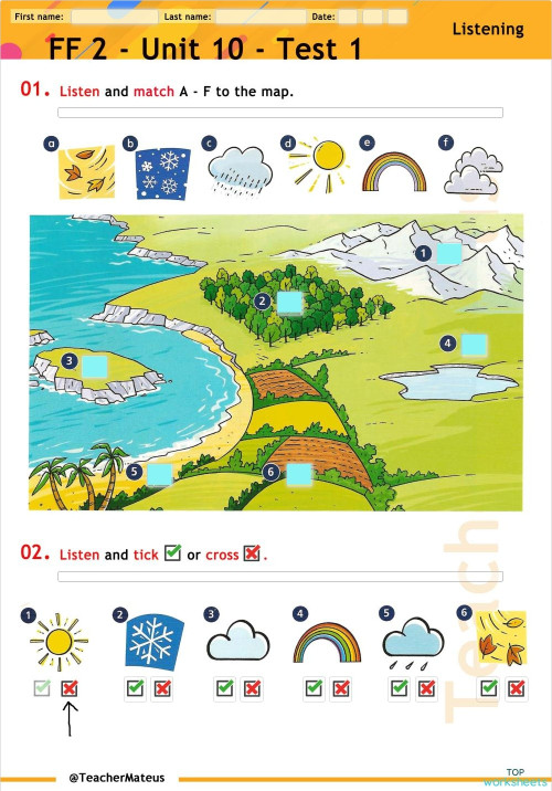 FF 2 - Unit 10 - Test 1 - Listening. Interactive worksheet | TopWorksheets