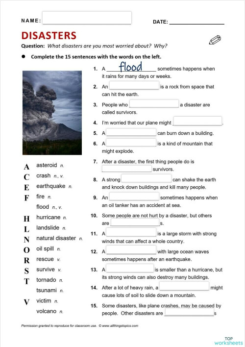 Natural Disasters. Interactive worksheet | TopWorksheets