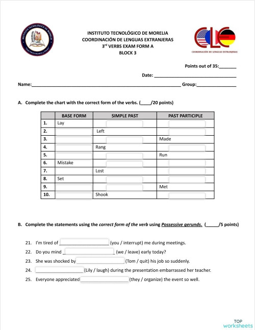 Parts of Speech Verbs English Grammar Worksheet in Simple Style ...