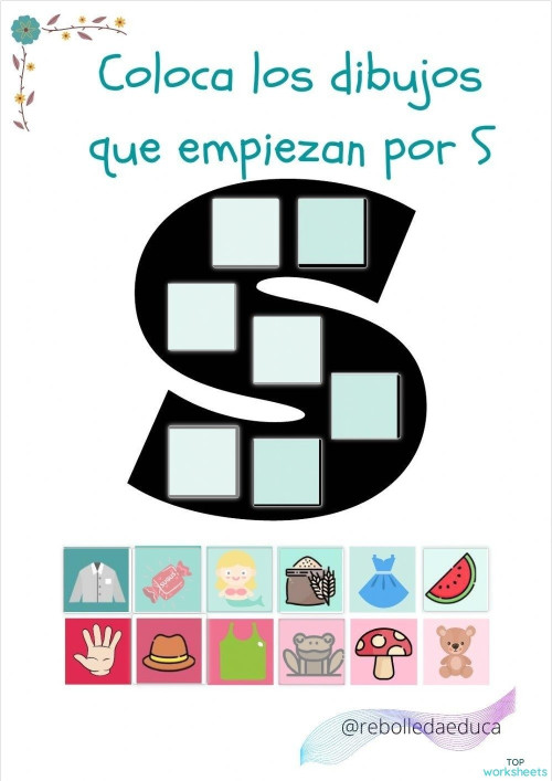 La letra s y sus objetos. Ficha interactiva | TopWorksheets