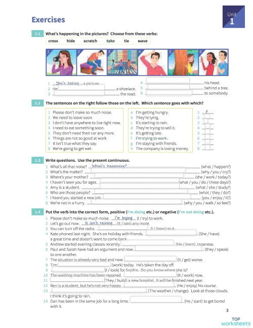 UNIT 8 BASIC PRESENT CONTINUOUS 2. Ficha interactiva | TopWorksheets