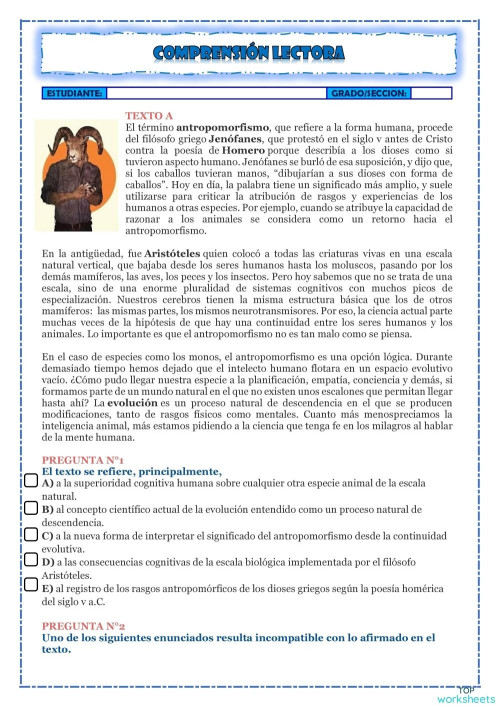 COMPRENSIÓN LECTORA. Ficha interactiva | TopWorksheets