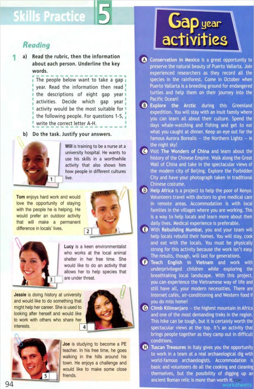 READING - UNIT 1 - TABLE COMPLETION - CW - EX2. Interactive worksheet ...