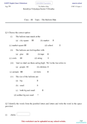 The Balloon Man Class III. Interactive worksheet | TopWorksheets