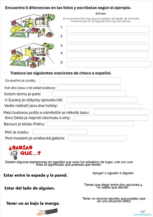 Adverbios de lugar y tiempo. Ficha interactiva | TopWorksheets