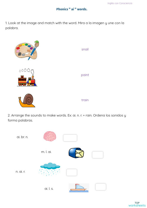 Long A, "AI" words. Interactive worksheet | TopWorksheets