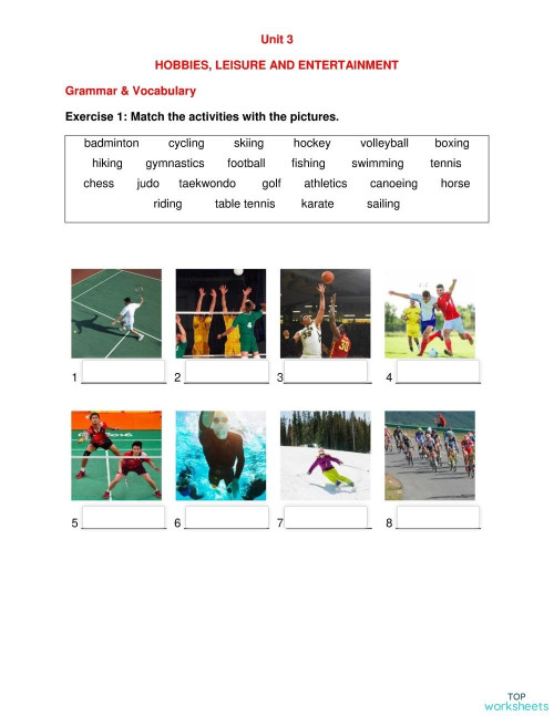 Unit 3 - Hobbies Leisure & Entertainment - GR & VOCAB. Interactive ...
