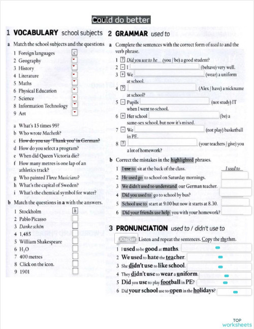 ACT 2- COULD DO BETTER- 1ST TERM. Interactive worksheet | TopWorksheets