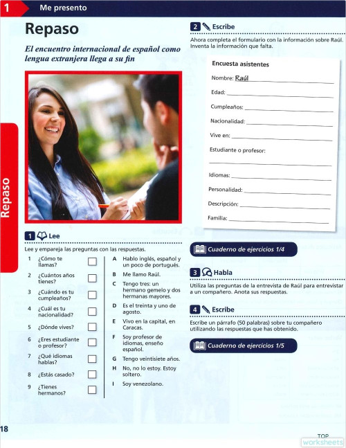 Repaso presentaciones 18 Spanish Ab Initio for the IB diploma. Ficha ...