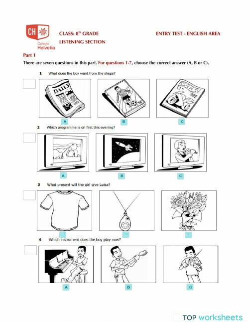 Entry Test - Listening Compr. (Grade 8). Interactive worksheet ...