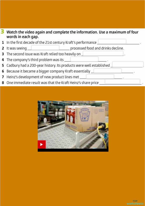 VIDEO Task - Food industry. Interactive worksheet | TopWorksheets