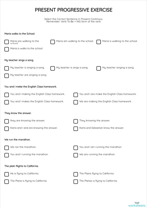 PRESENT PROGRESSIVE EXERCISE. Interactive worksheet | TopWorksheets