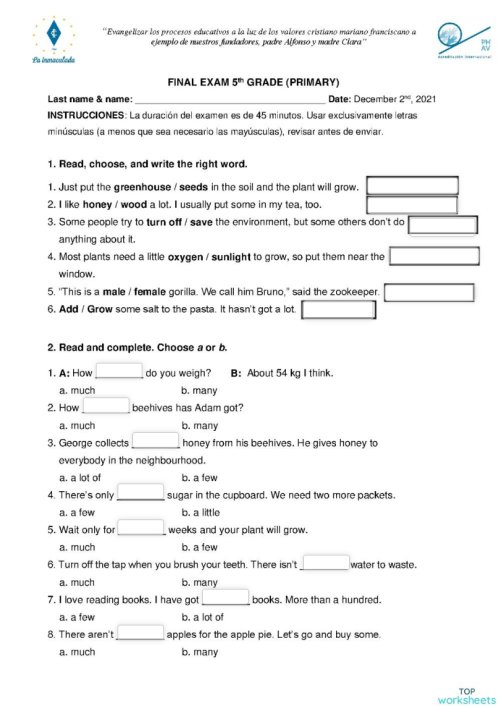 5th grade final exam. Ficha interactiva | TopWorksheets