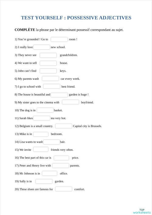 Test yourself Possessive Adjectives. Interactive worksheet | TopWorksheets