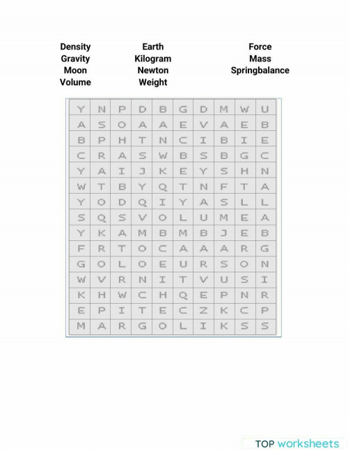 Puzzle on mass weight density. Interactive worksheet | TopWorksheets