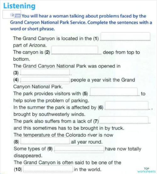 PROBLEMS FACED BY GRAND CANYON NATIONAL PARK. Interactive worksheet ...