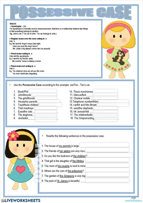 Possessive Nouns / Possessive Case. Interactive worksheet | TopWorksheets