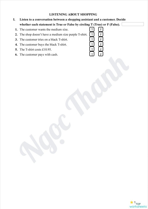 A1-2. Shopping. Interactive worksheet | TopWorksheets