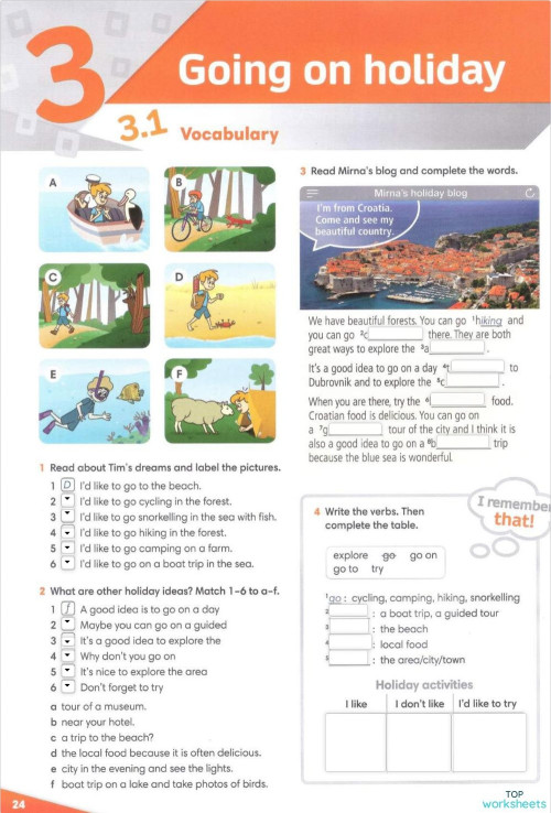 GO Getter 3. Unit 3.1 p.24. Interactive worksheet | TopWorksheets