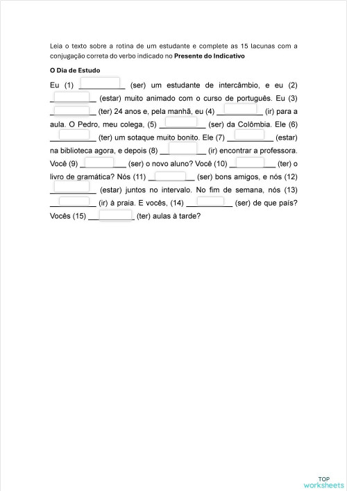 Ficha 1 de verbos no presente de indicativo - Português de Portugal ...