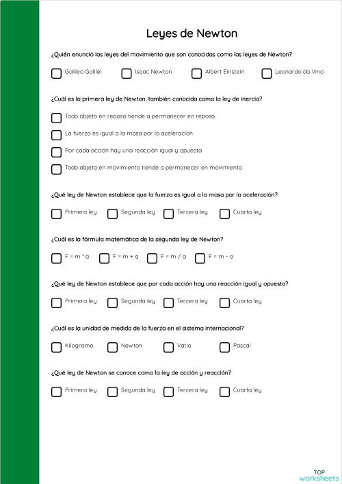 Leyes de Newton. Ficha interactiva | TopWorksheets