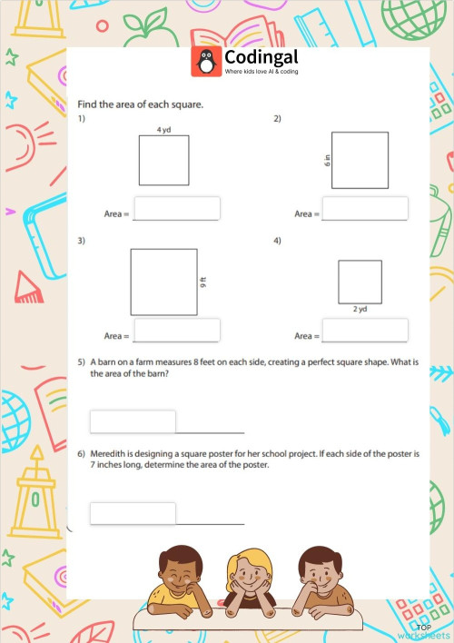 M_G03M25L54_WC01_Area_of_Squares_and_Rectangles_1. Interactive worksheet | TopWorksheets