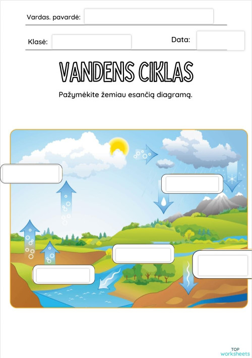 Vandens ciklas. Interactive worksheet | TopWorksheets