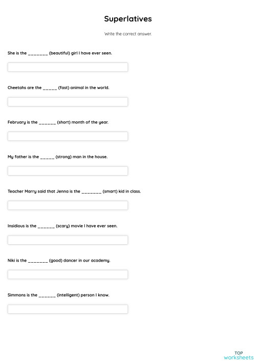 Superlatives. Interactive worksheet | TopWorksheets