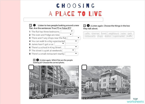 Listening: Choosing a place to live. Interactive worksheet | TopWorksheets
