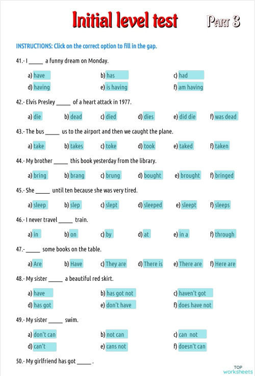 Initial level test - part 3. Interactive worksheet | TopWorksheets