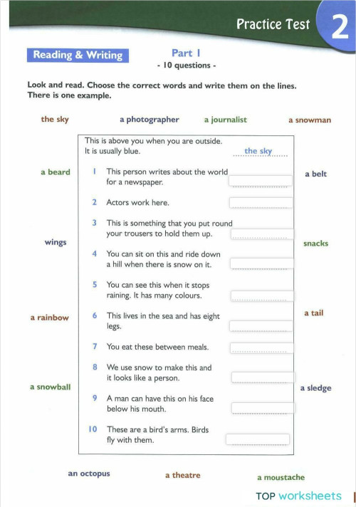 Flyers test 2 reading and writing. Interactive worksheet | TopWorksheets