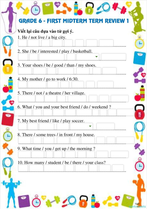 GRADE 6 - FIRST MIDTERM REVIEW 1. Interactive worksheet | TopWorksheets