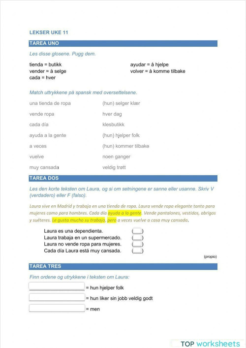 Lekser uke 11. Ficha interactiva | TopWorksheets