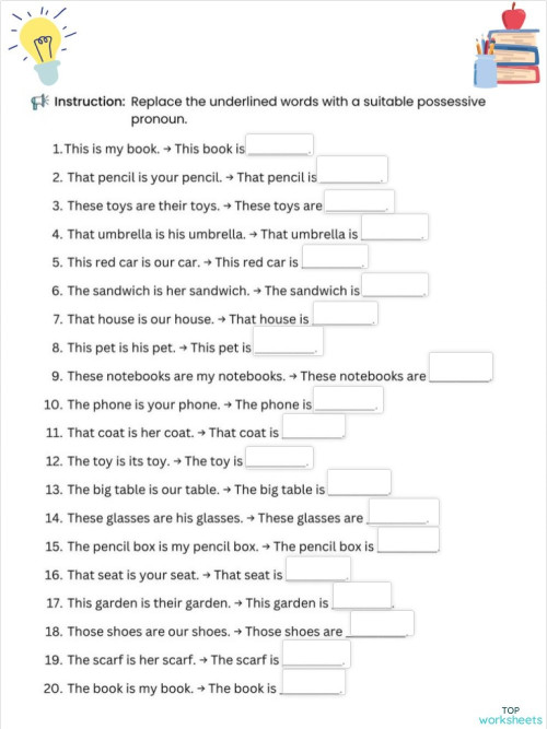 POSSESSIVE ADJECTIVES. Interactive worksheet | TopWorksheets
