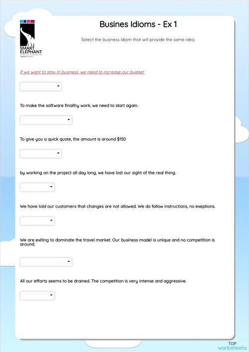 Busines Idioms - Ex 1. Interactive worksheet | TopWorksheets