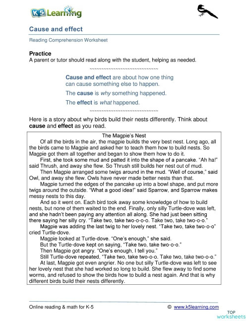 English - Cause and Effect. Interactive worksheet | TopWorksheets