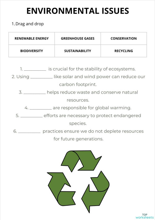 Activity on environmental issues. Interactive worksheet | TopWorksheets