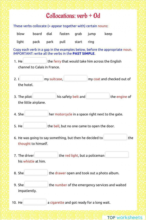 Collocations: verb + object. Interactive worksheet | TopWorksheets