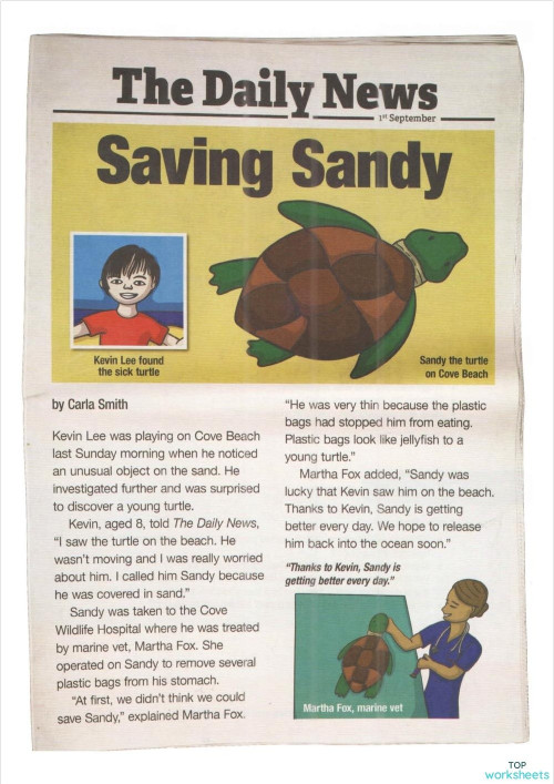 Saving Sandy Comprehension. Interactive worksheet | TopWorksheets